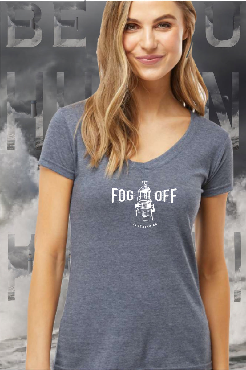 NEW LIGHTHOUSE LOGO WOMANS V-NECK T – Fog Off Clothing Co